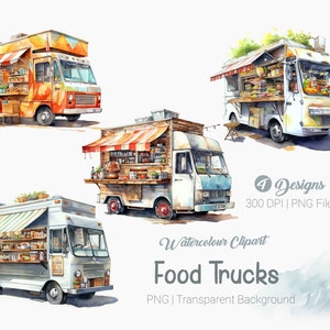 Watercolour Food Truck Clipart, Food Truck Png, Street Food Truck, Cafe ...