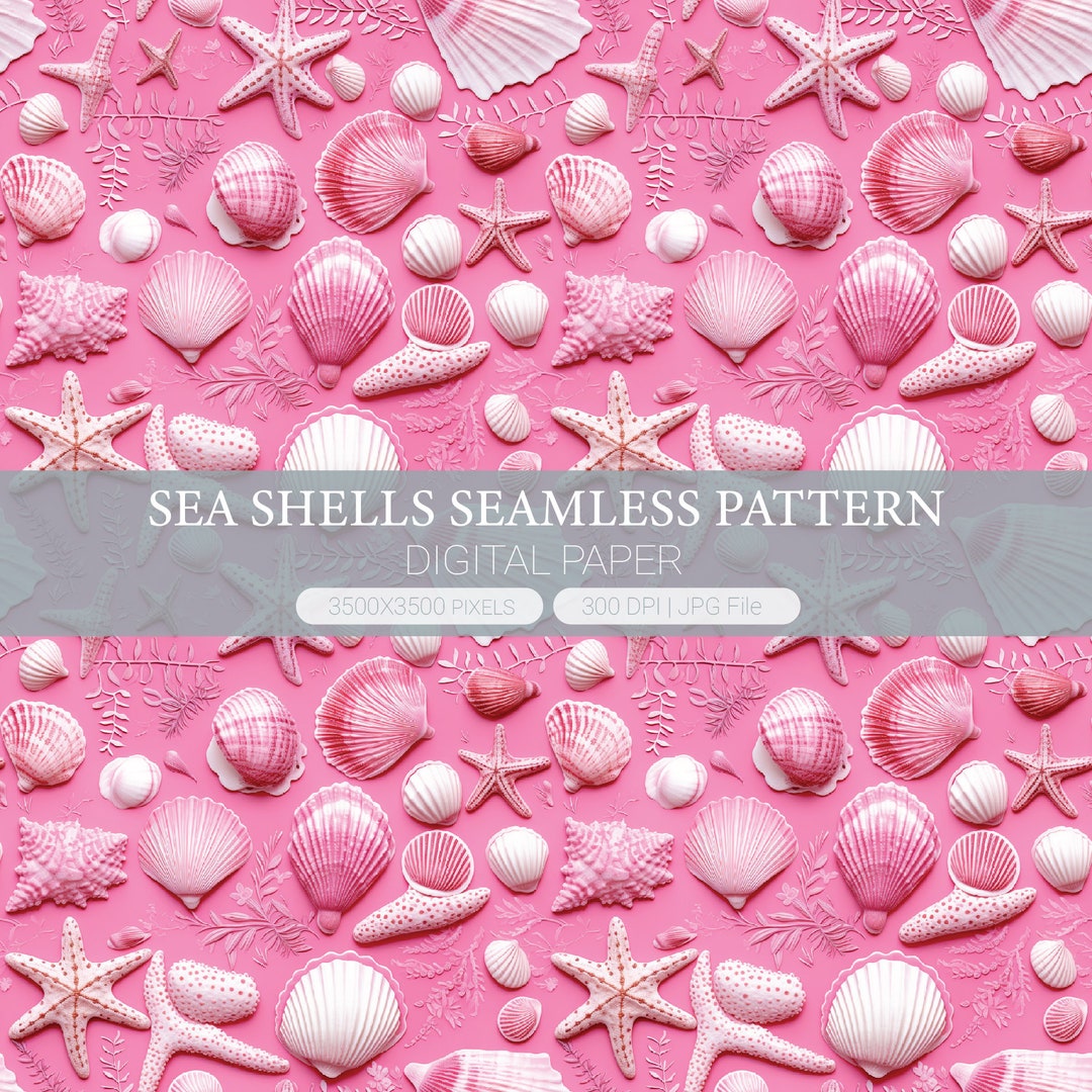 Pink Sea Shells Digital Paper, Sea Shells Seamless Pattern, Backgrounds ...