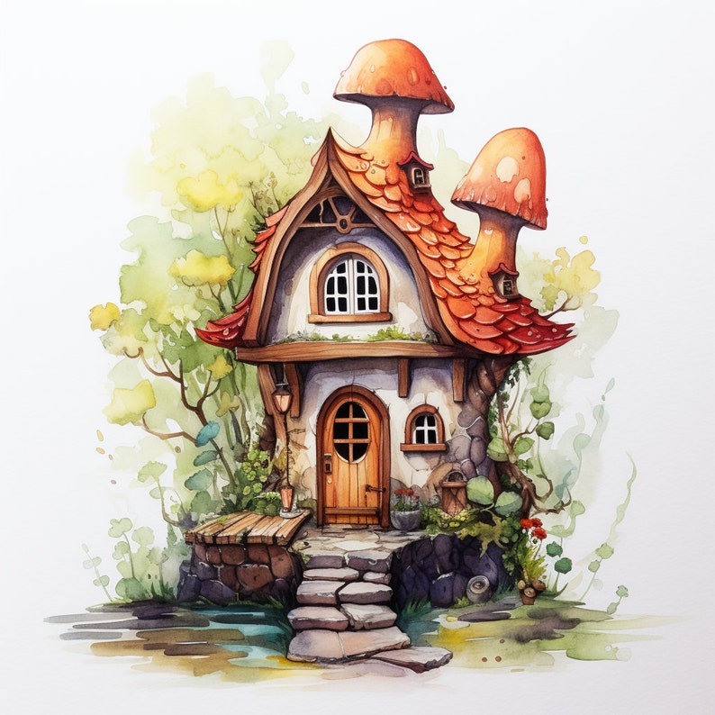 Watercolor Fairy House Clipart Little Tiny Fairy House Png - Etsy