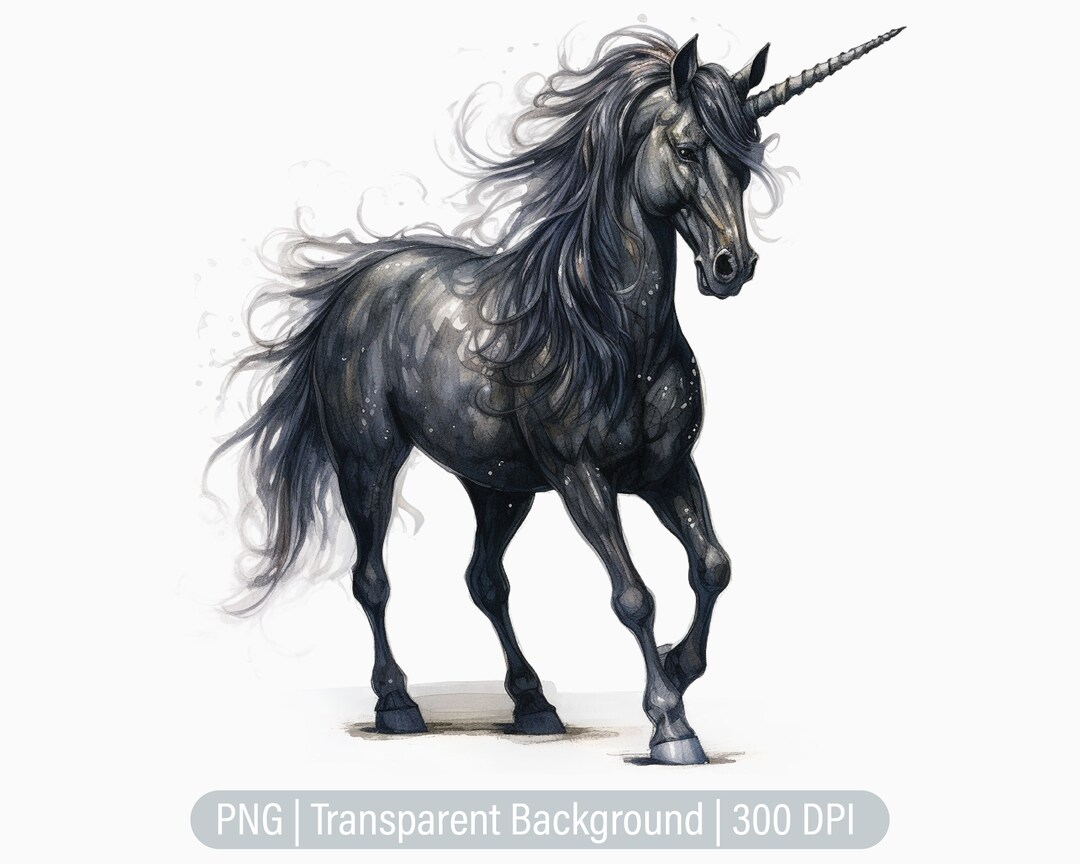 Black Unicorn Clipart, Gothic Unicorn PNG, Fantasy Animal, Junk ...