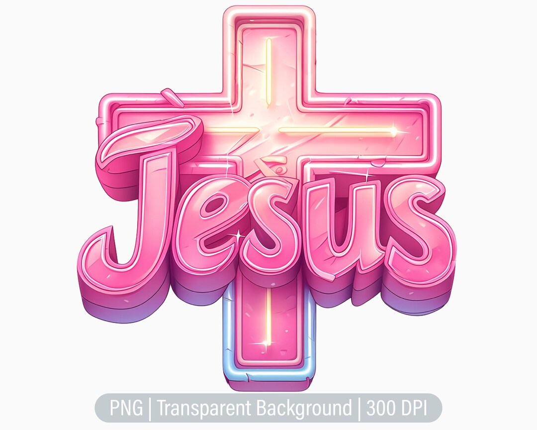 Pink Jesus LED Neon Sign Clipart, Pink Christian Girl, Heaven, Cross ...
