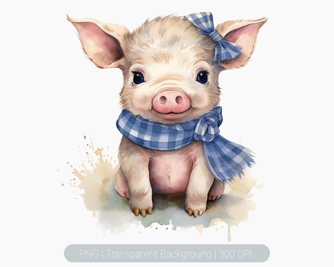 Watercolor Cute Pig Clipart, Baby Pig Png, Nursery Farm Animal Decor ...