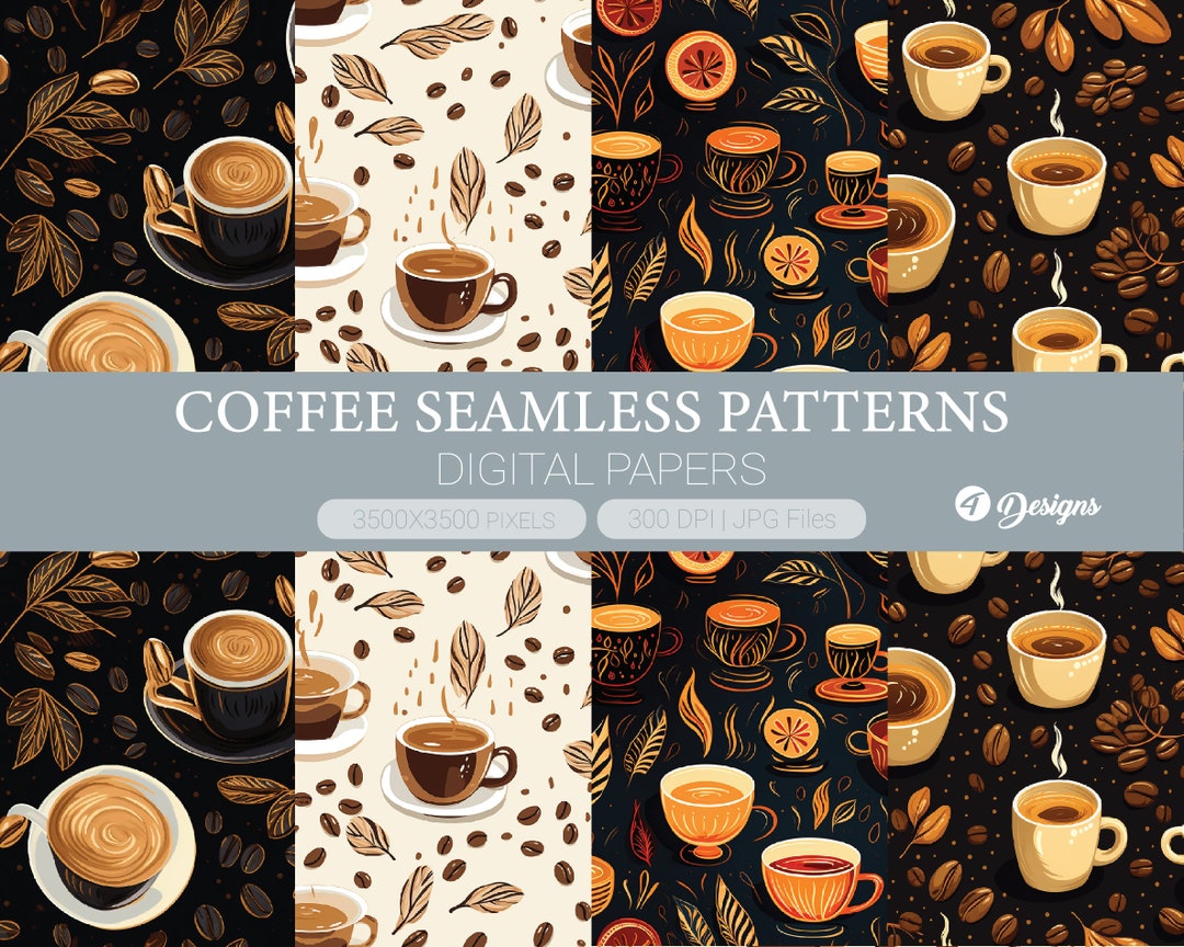 Coffee Digital Paper, Coffee Beans Seamless Pattern, Backgrounds and ...