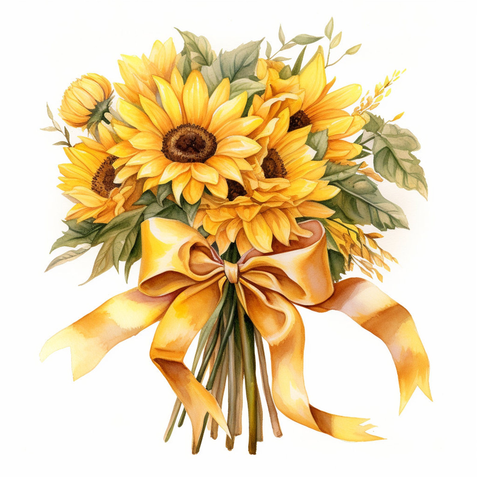 Watercolour Sunflowers Clipart Fall Sunflower Floral - Etsy