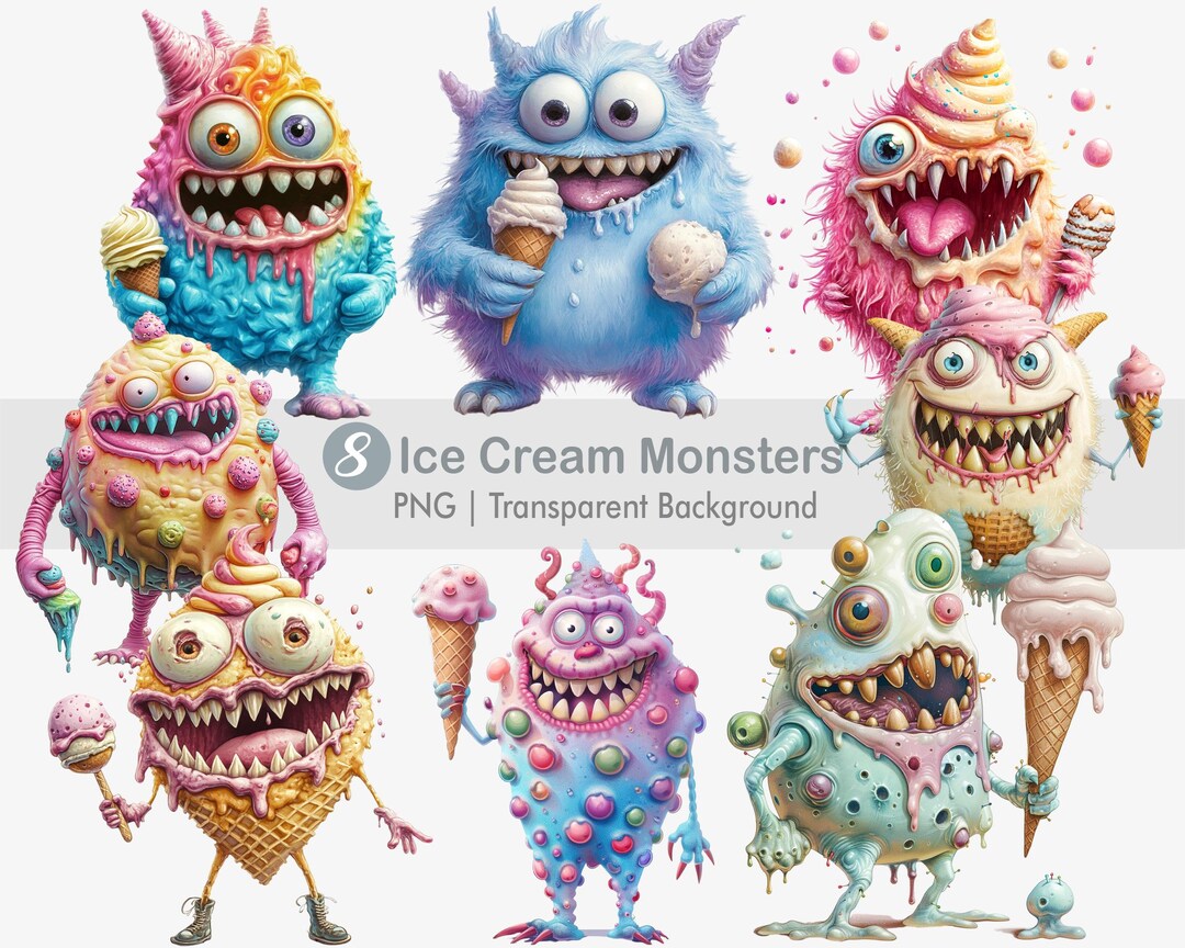 Ice Cream Monsters Clipart, Ice Cream PNG, Ice Cream Character ...