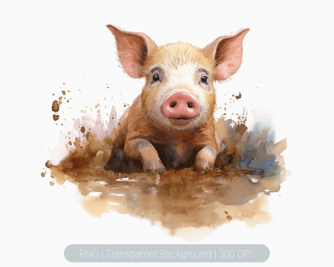 Farm Pig Clipart, Watercolor Pig Clipart, Piglets Clip Art, Muddy Pig ...