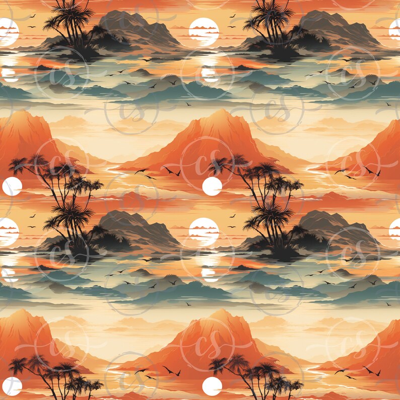 Sunset Digital Paper, Sunset Pattern, Sunset Sky Backgrounds, Sea ...