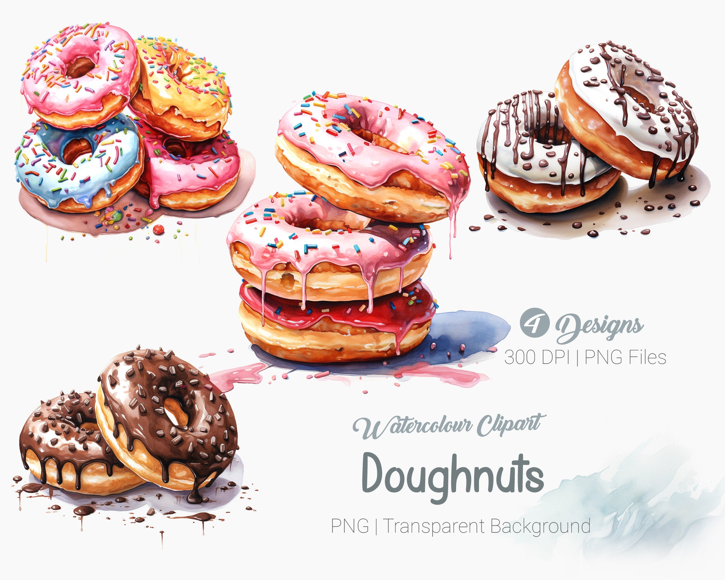 Watercolor Donut Clipart Doughnut Png Bakery Food Clipart - Etsy