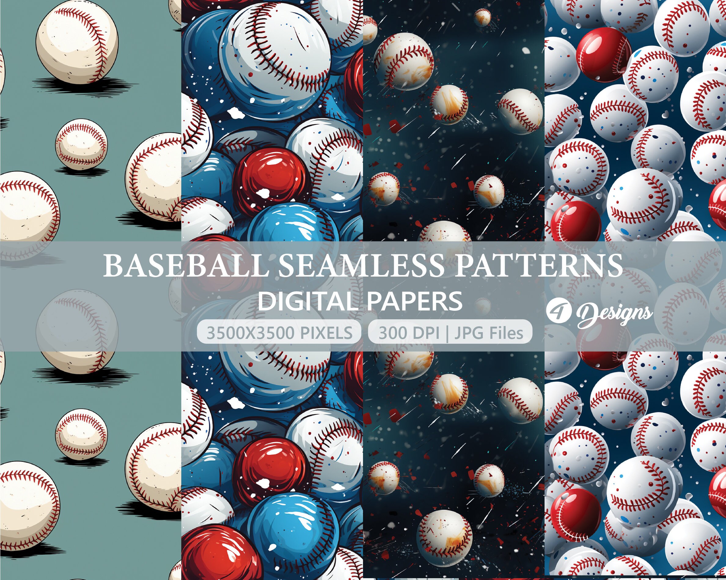 Baseball Digital Paper, Balls Seamless Pattern, Sports Pattern Paper ...