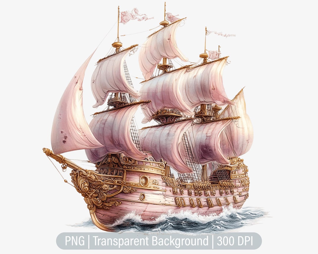 Pink Pirate Ship Clipart, Pirate PNG, Pirate Girl, Junk Journals ...