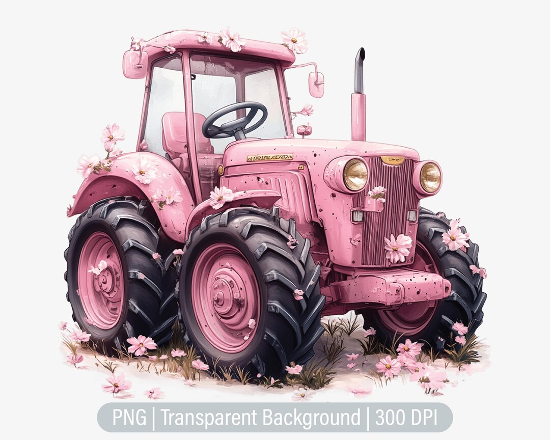 Pink Tractor Clipart, Farm PNG, Floral Farm Tractor, Junk Journals ...