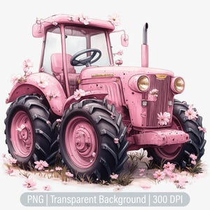 Pink Tractor Clipart, Farm PNG, Floral Farm Tractor, Junk Journals ...