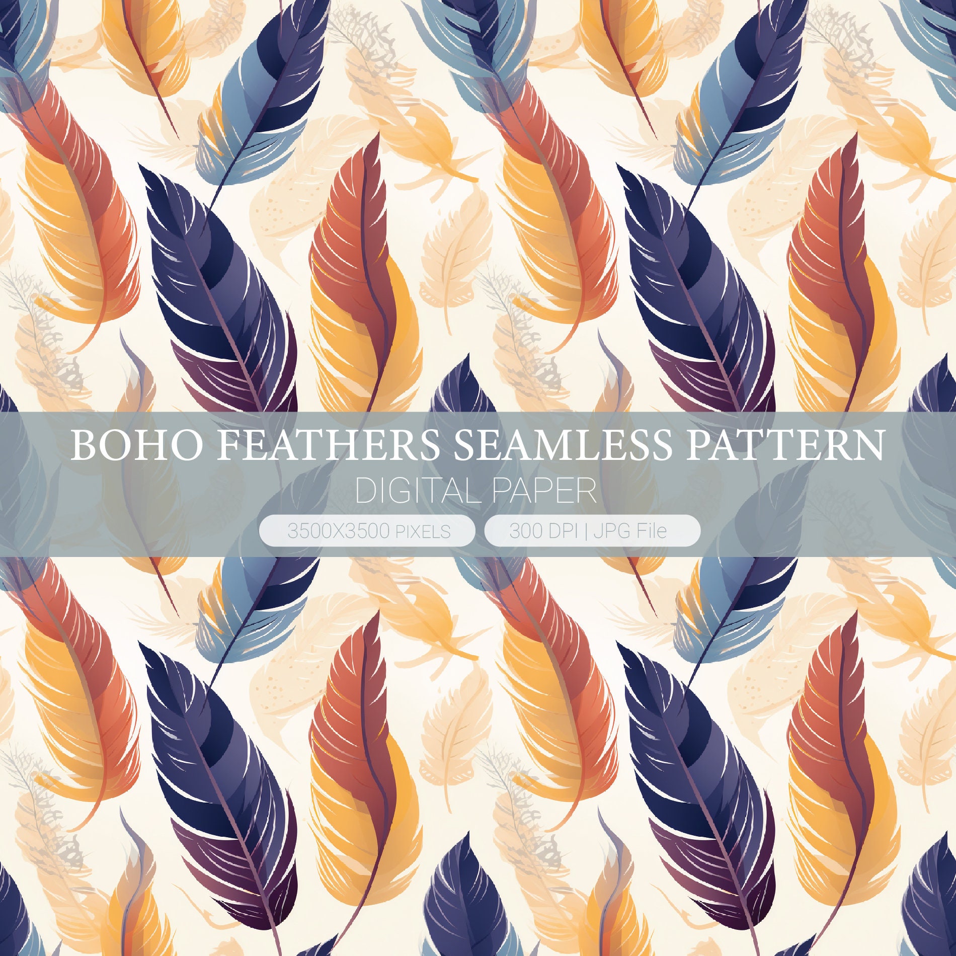 Feathers Digital Paper Boho Feather Seamless Pattern - Etsy