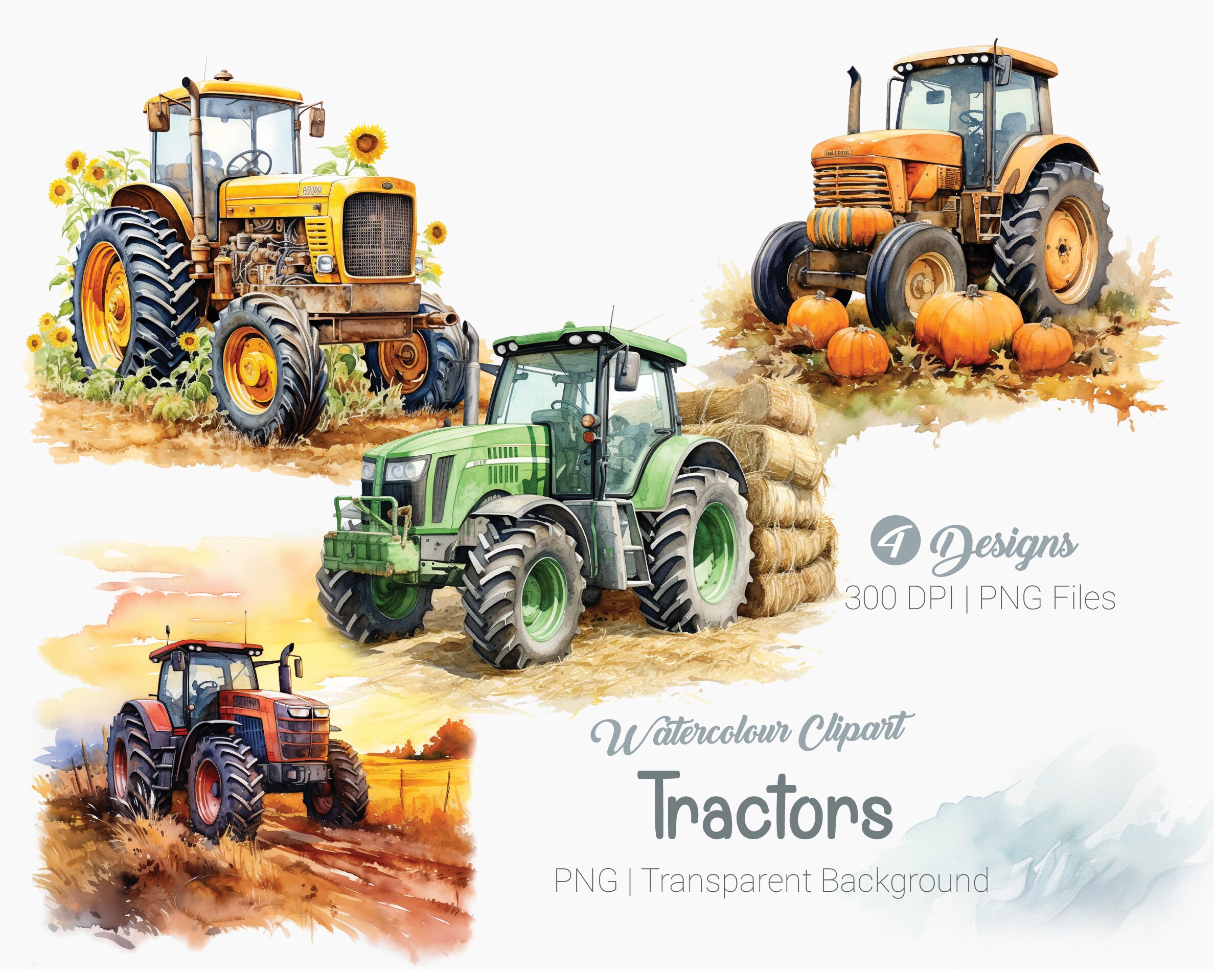 Watercolor Tractor Clipart Farm Tractor Png Farm Clipart - Etsy