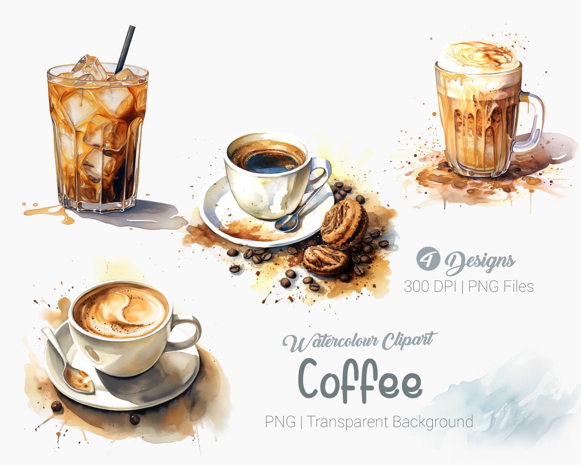 Watercolor Coffee Clipart Coffee Drinks Clipart Coffee - Etsy
