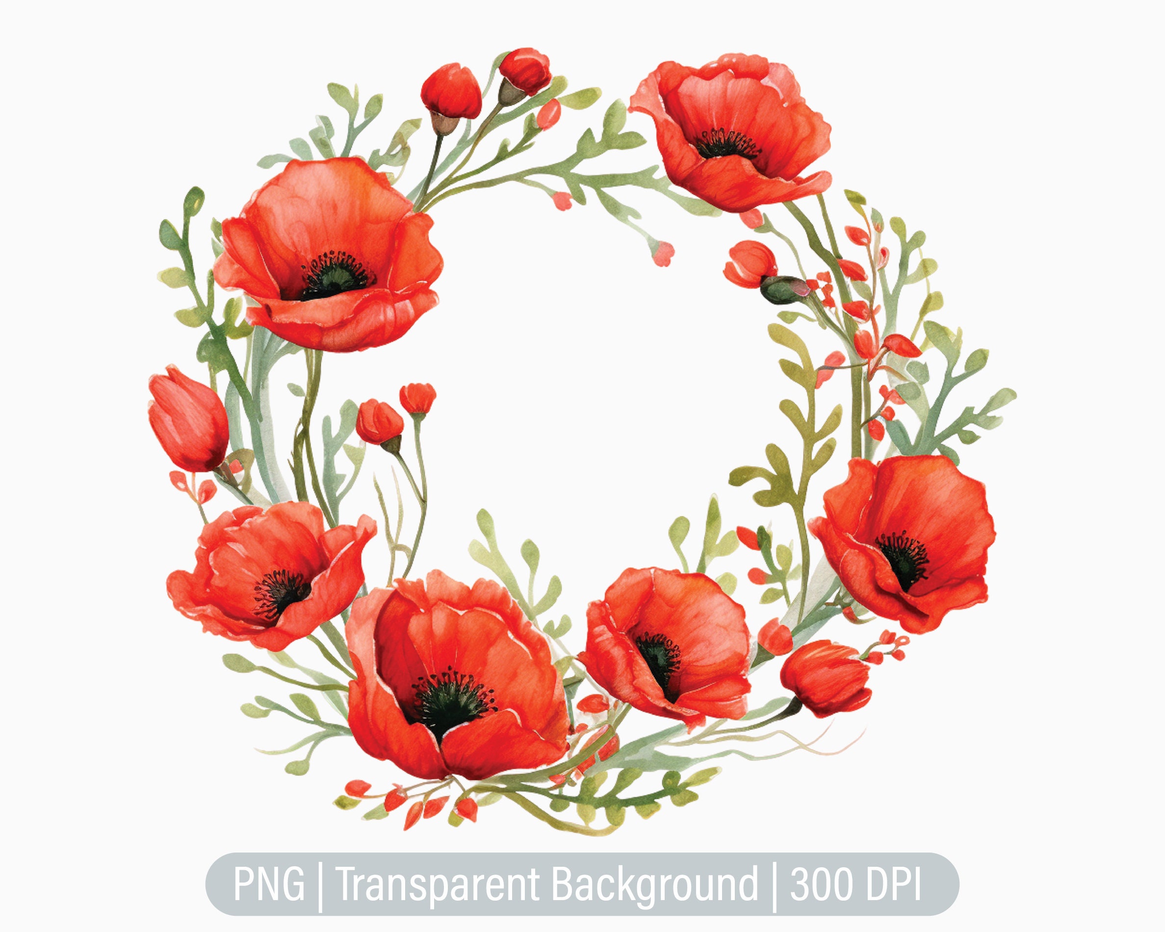 Poppy Flower Wreath Clipart, Poppies, Floral California Poppy, Junk ...