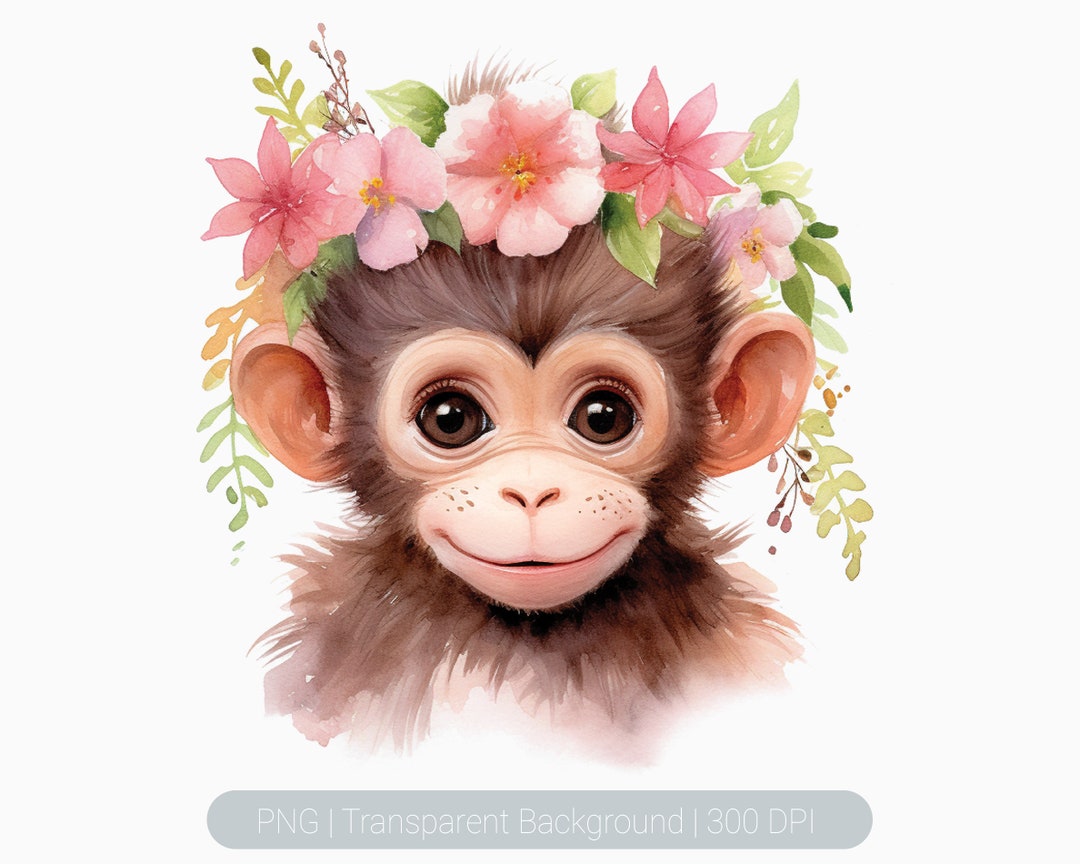 Monkey Watercolor Clipart, Cute Monkey Baby Shower, Nursery Decor, Zoo ...