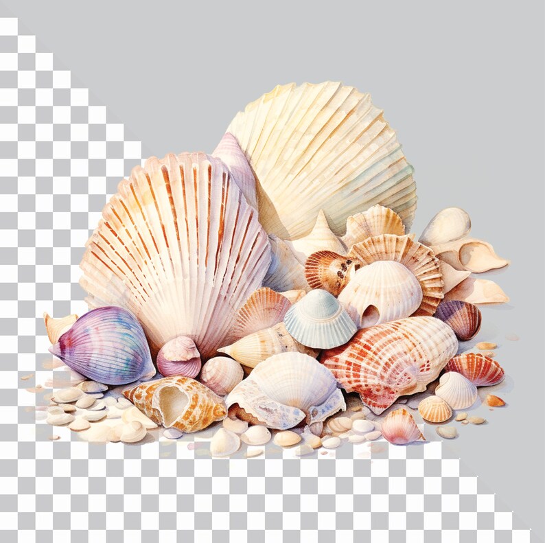 Watercolor Seashell Clipart, Beach Clipart, Sea Shells Png, Ocean ...