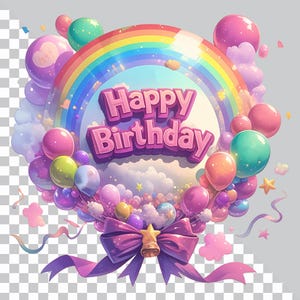 Rainbow Happy Birthday Clipart, Birthday PNG, Party, Pastel, Junk ...