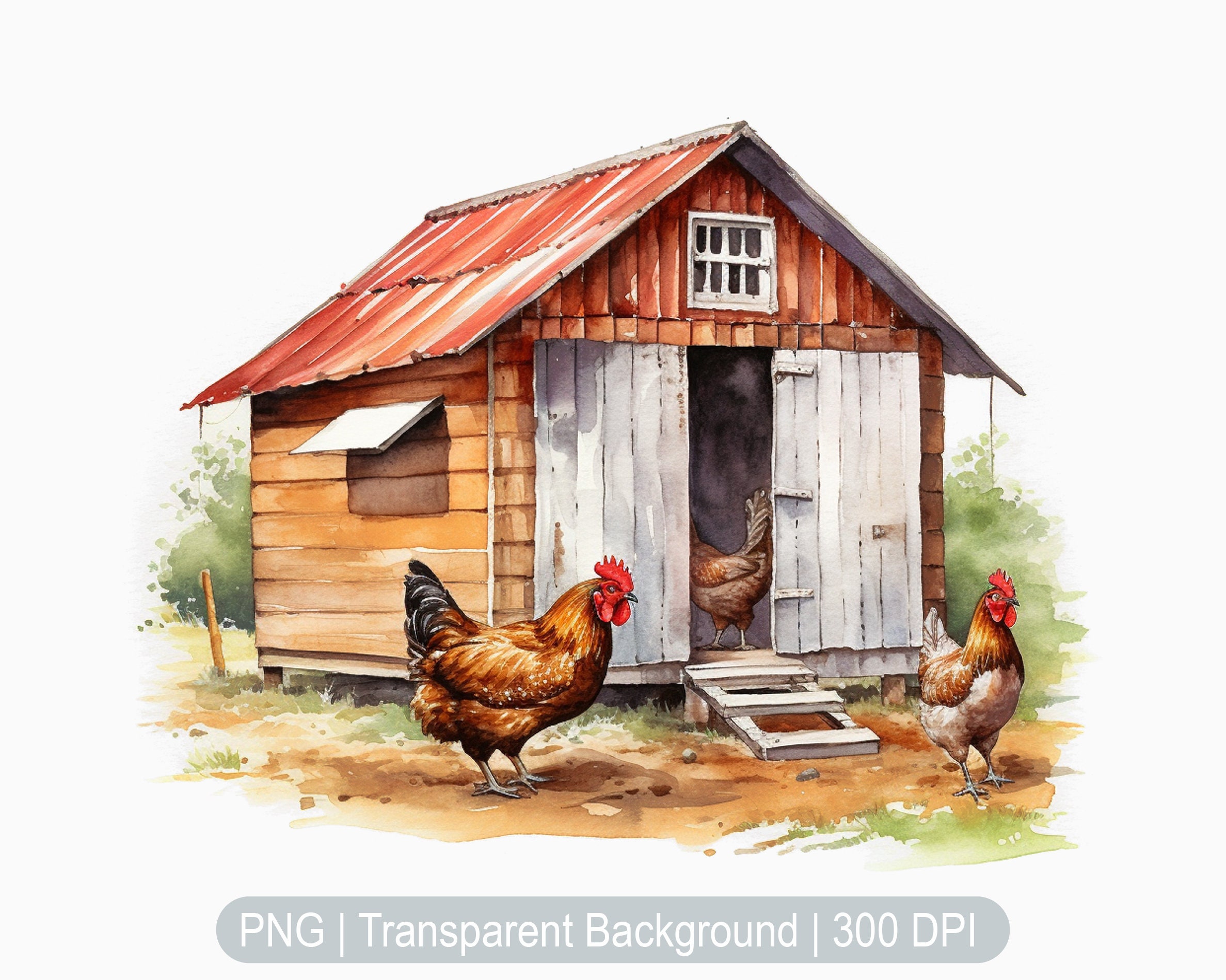 Watercolor Chicken Coop Clipart, Farm Animals Clip Art, Hen Clipart ...