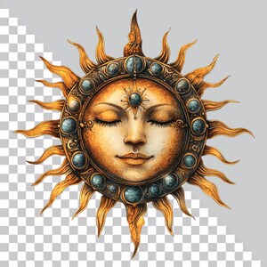 Boho Sun Clipart, Sun Face PNG, Mystical Boho, Junk Journals ...