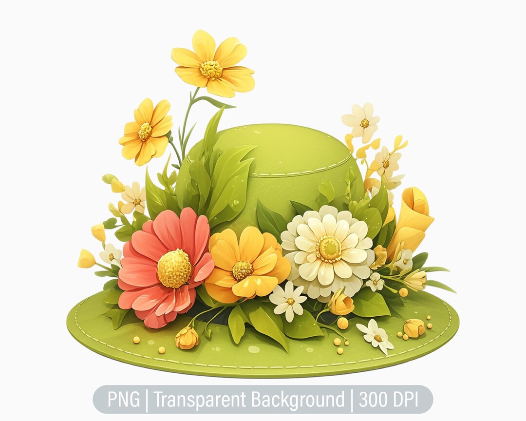 Floral Hat Clipart, Spring Flowers PNG, Garden Hat, Summer Hat, Junk ...
