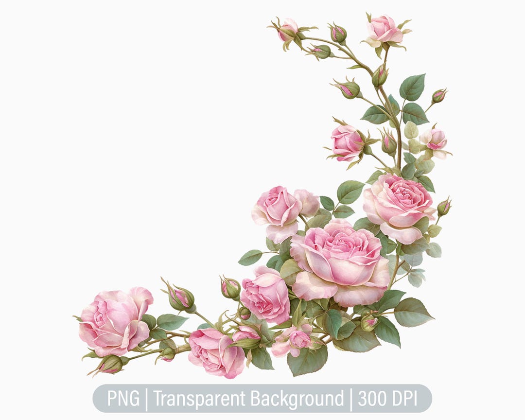 Pink Roses Corner Border Clipart, Pink Flowers, Spring Flowers, Junk ...