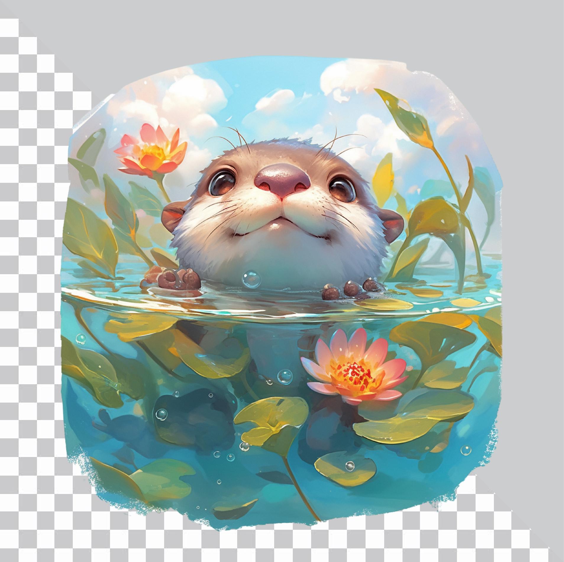 Cute Otters Clipart, Cute Animals PNG, Floral Otter, Printable ...