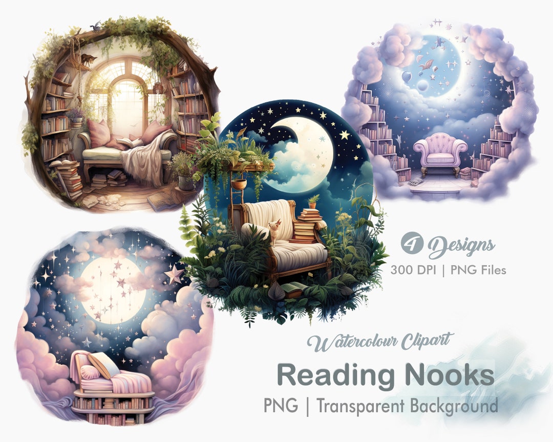 Reading Nooks Clipart, Reading Corner PNG, Books Clipart, Junk Journals ...