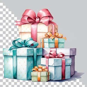 Watercolor Gift Box Clipart, Floral Gift Boxes Png, Printable Graphics ...