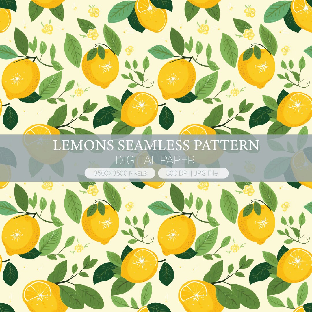 Lemon Digital Paper, Lemons Seamless Pattern, Yellow Lemons Backgrounds ...