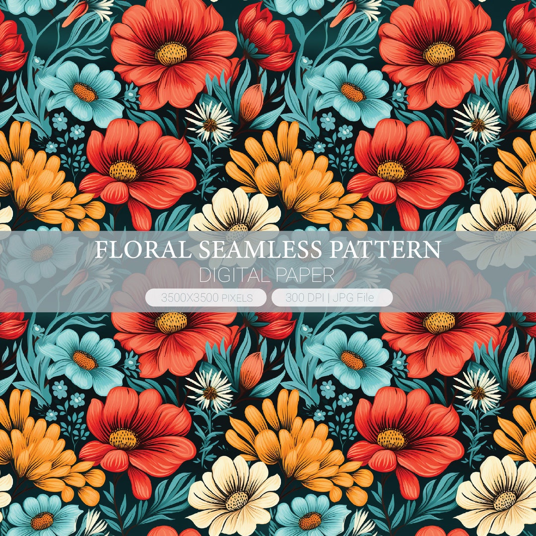 Flowers Digital Paper, Floral Seamless Pattern, Spring Flowers ...
