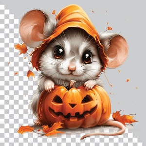 Halloween Mice Clipart, Mouse Png, Mouse in Pumpkin Png, Printable ...