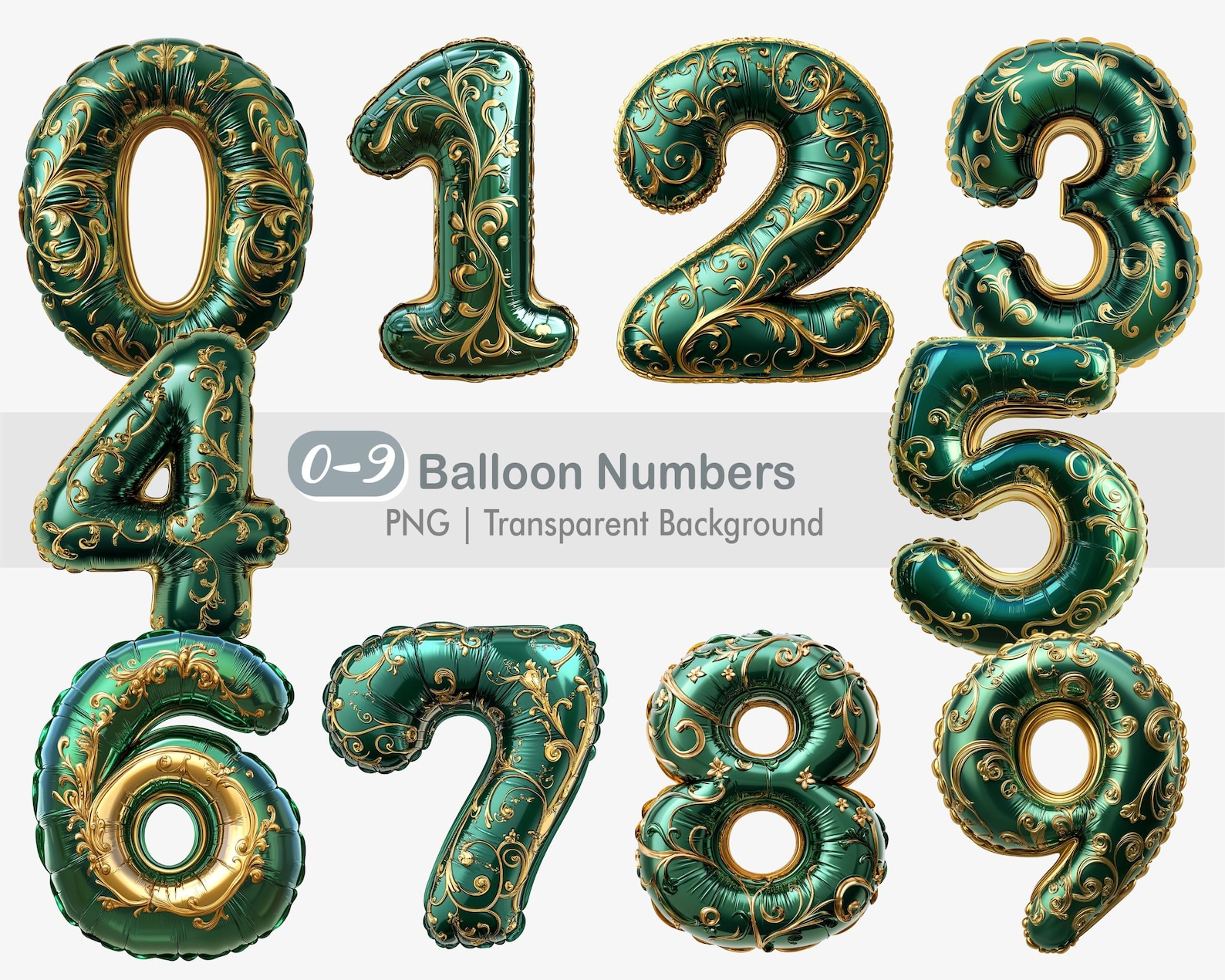 Green Balloon Numbers Clipart, Foil Balloons Png, Party, Celebration ...