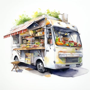 Watercolour Food Truck Clipart, Food Truck Png, Street Food Truck, Cafe ...