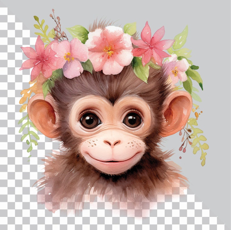 Monkey Watercolor Clipart Cute Monkey Baby Shower Nursery - Etsy