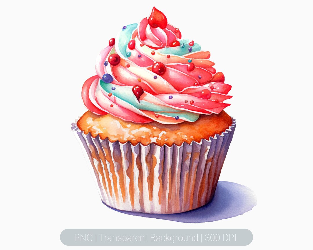 Watercolour Rainbow Cupcake Clipart, Dessert Clipart, Bakery Clipart ...
