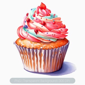 Watercolour Rainbow Cupcake Clipart, Dessert Clipart, Bakery Clipart ...