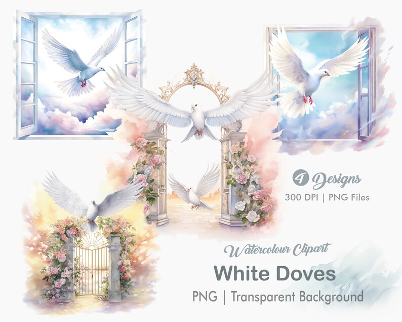 White Doves Clipart, Heaven Doves PNG Clipart, Dove Png, Junk Journals ...