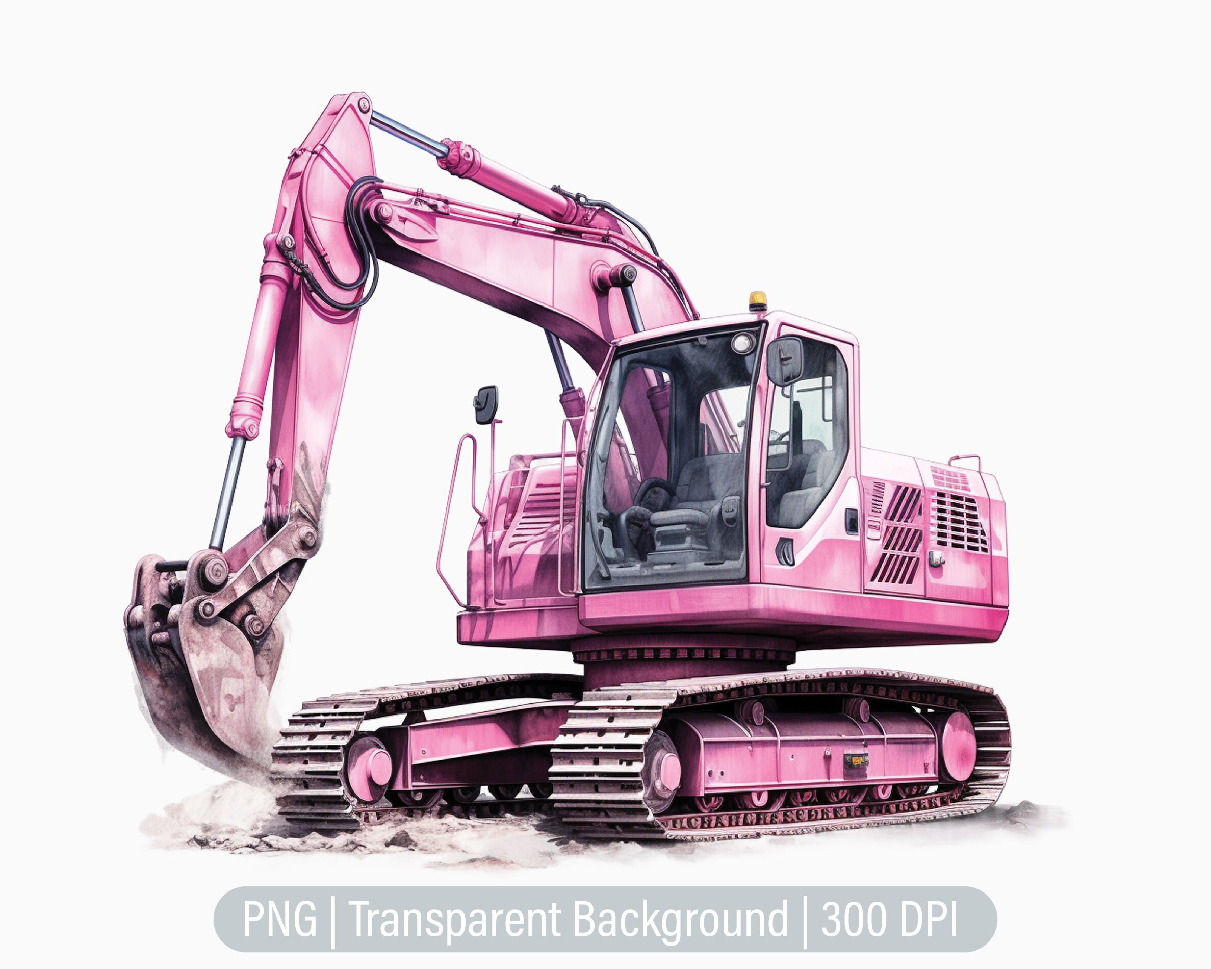 Pink Excavator Clipart, Girl Construction Vehicles PNG, Junk Journals ...