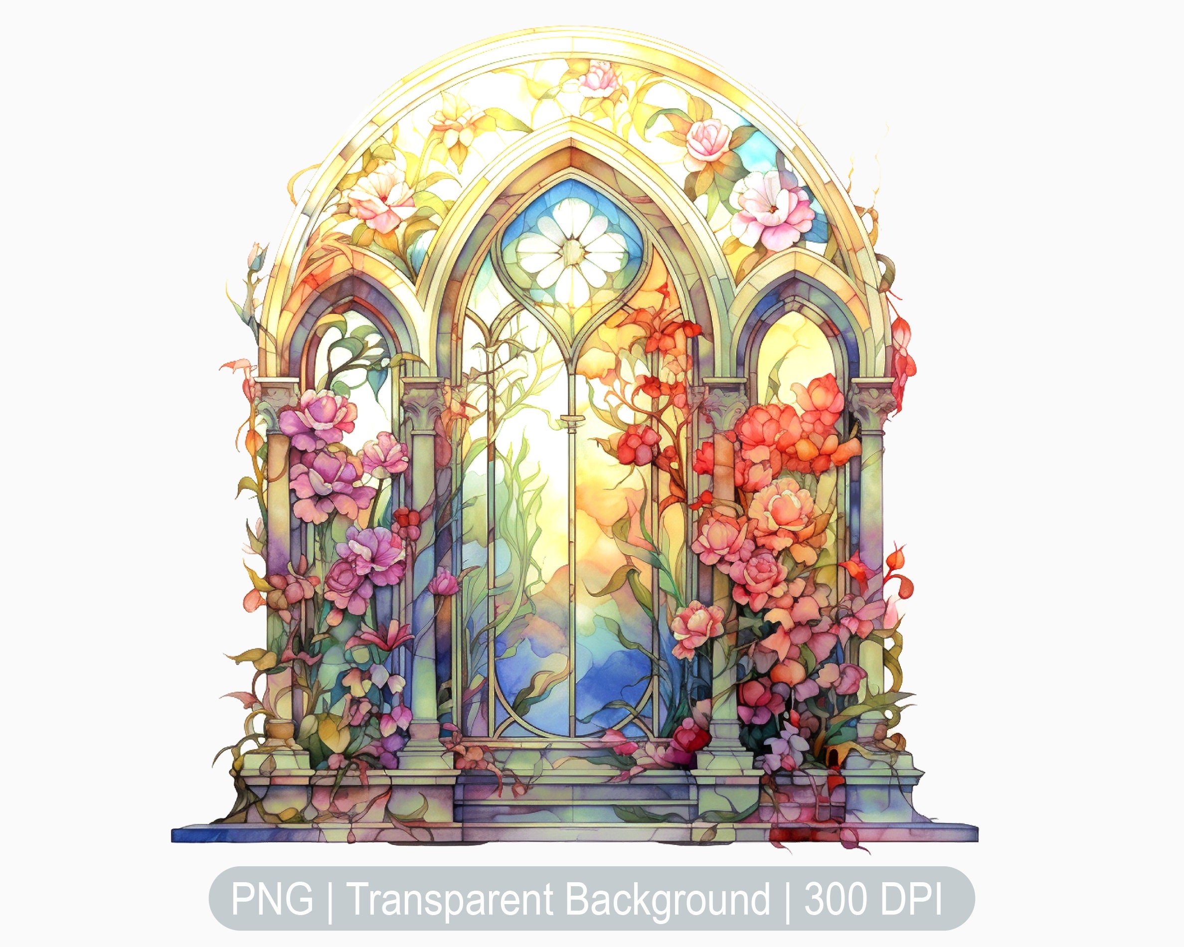 Church Window Clipart, Watercolour Church Png, Stained Glass Clipart ...