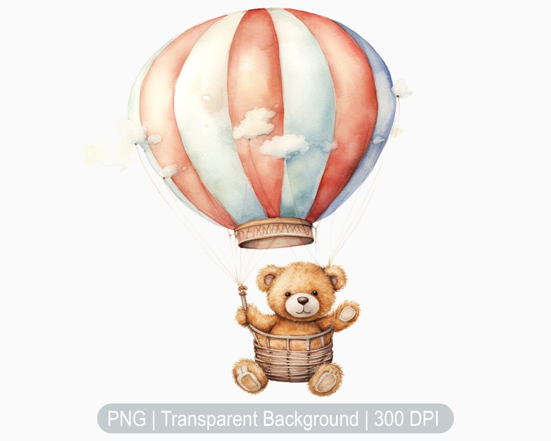 Teddy Bear Clipart, Air Balloon Teddy Bear, Watercolor Cute Teddy Bear ...