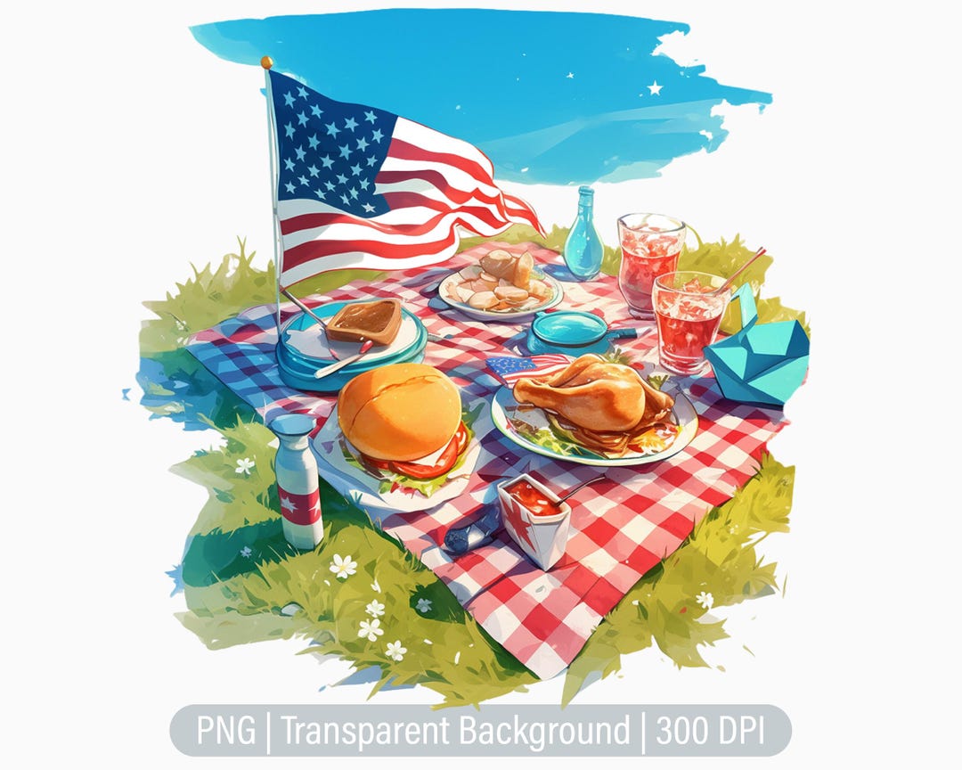4th of July Picnic Clipart, USA Flag, Picnic Lunch, Patriotic, Junk ...