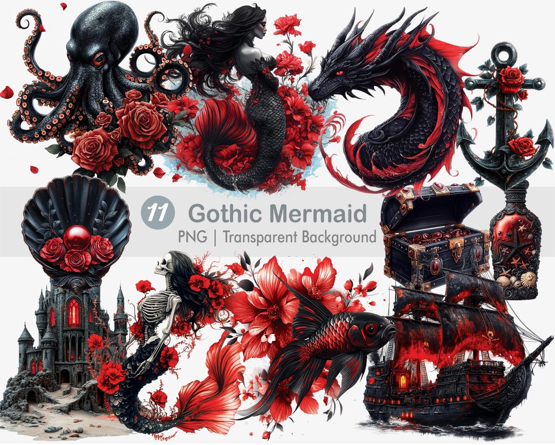 Gothic Mermaid Clipart, Dark Fantasy, Dark Mermaid, Gothic Dragon ...