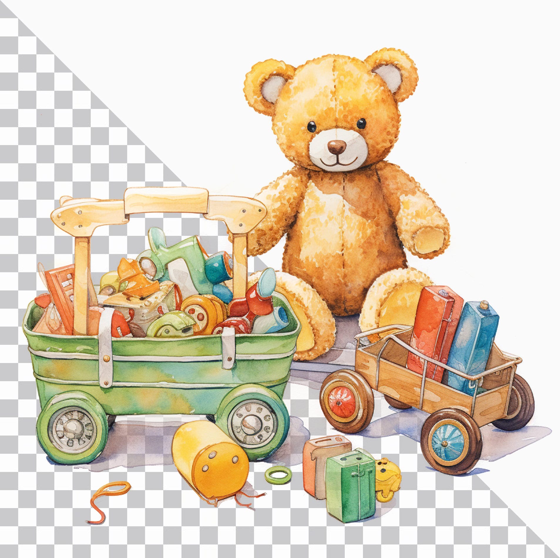 Baby Toys Watercolor Clipart, Toys Illustration, Vintage Baby Toys Png ...