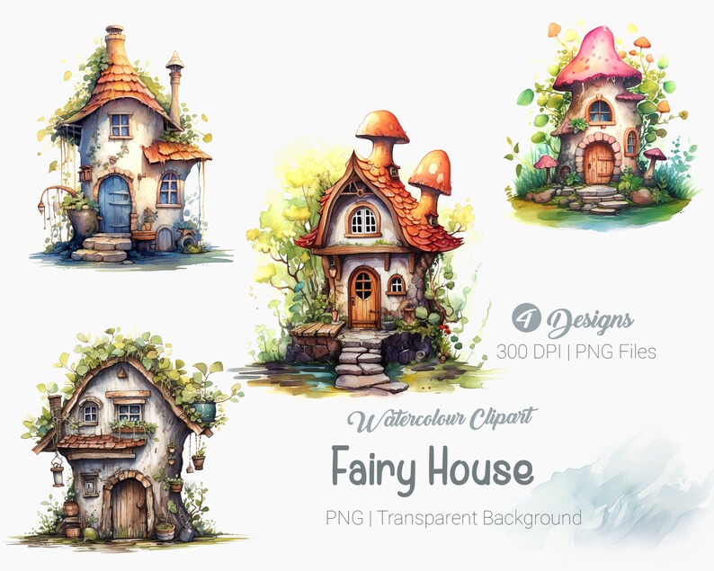 Watercolor Fairy House Clipart Little Tiny Fairy House Png - Etsy