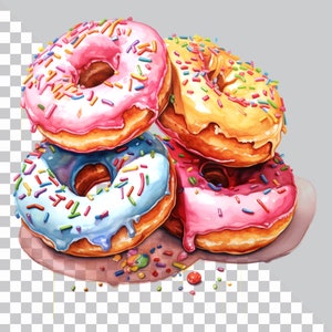 Donuts Clipart, Rainbow Doughnuts Png, Watercolor Donut, Bakery Food ...