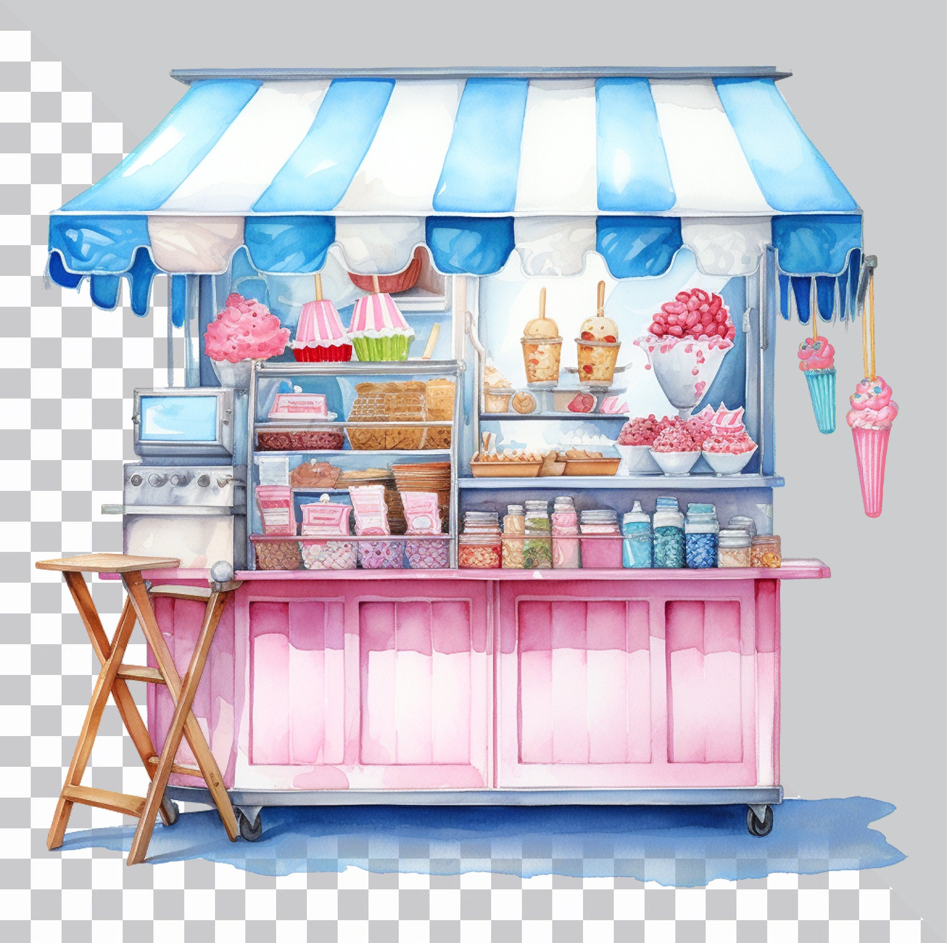 Ice Cream Stall Clipart, Ice Cream Stand, Sweets Shop PNG, Dessert ...