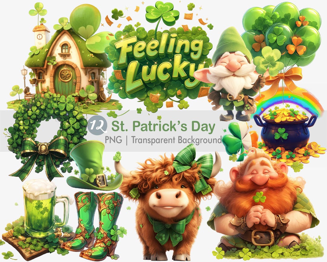 St. Patrick's Day Clipart, Irish Green Png, Lucky Clover, Leprechaun ...