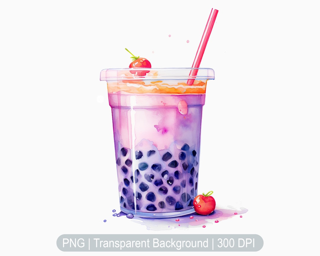 Watercolor Boba Tea Clipart PNG, Bubble Tea Clipart, Tea Boba Nai Cha ...